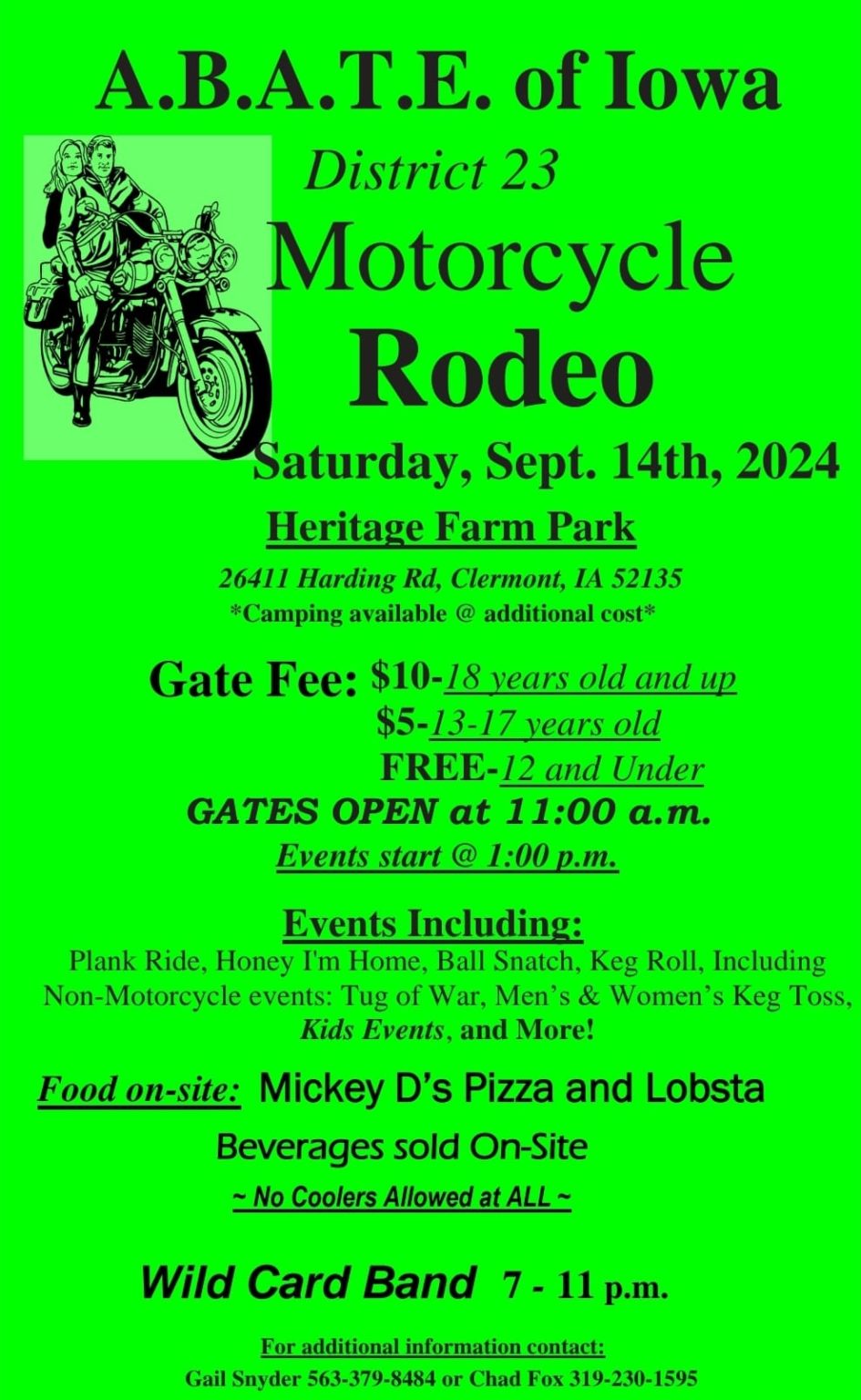 ABATE of Iowa Motorcycle Rodeo & Heritage Farm Park Dance – 9-14-2024 ...